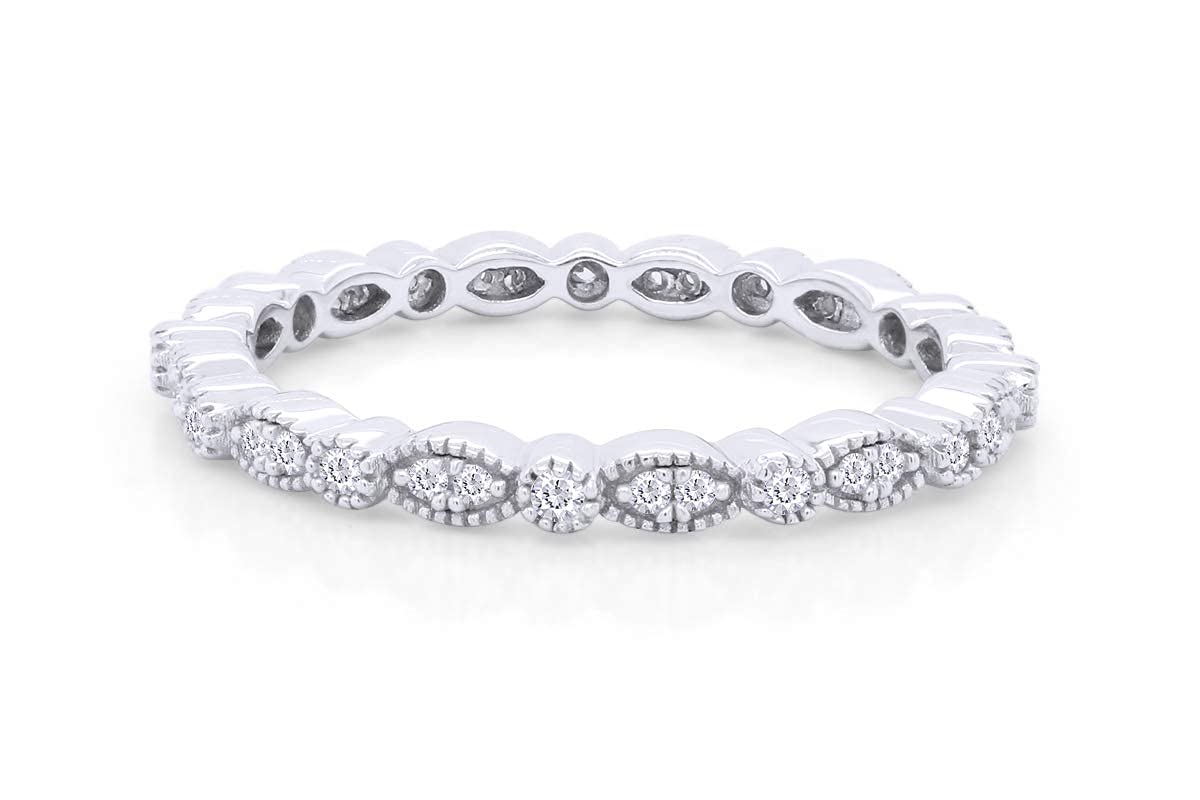 AFFY Womens Anniversary Eternity Bands 3 Stackable Rings Cubic Zirconia Engagement Bridal Milgrain Marquise Infinity Ring 14K White Gold Plated 925 Sterling Silver Ring Sets Size-8.5