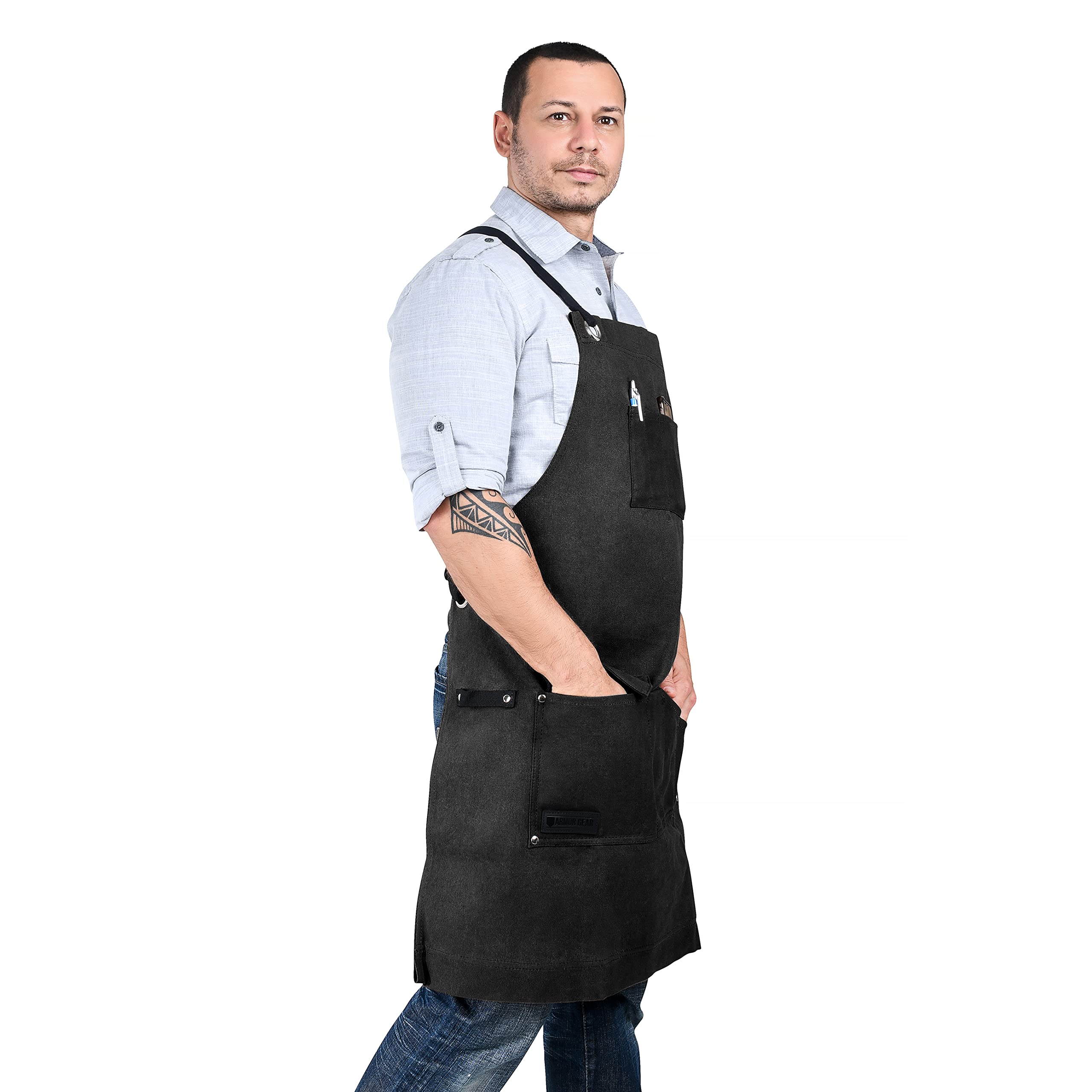 ARMOR GEAR 30 Bulk Pack Commercial Restaurant aprons with pockets catering supplies black apron for Server Chef Cooking Kitchen Bartender + more. Washable.