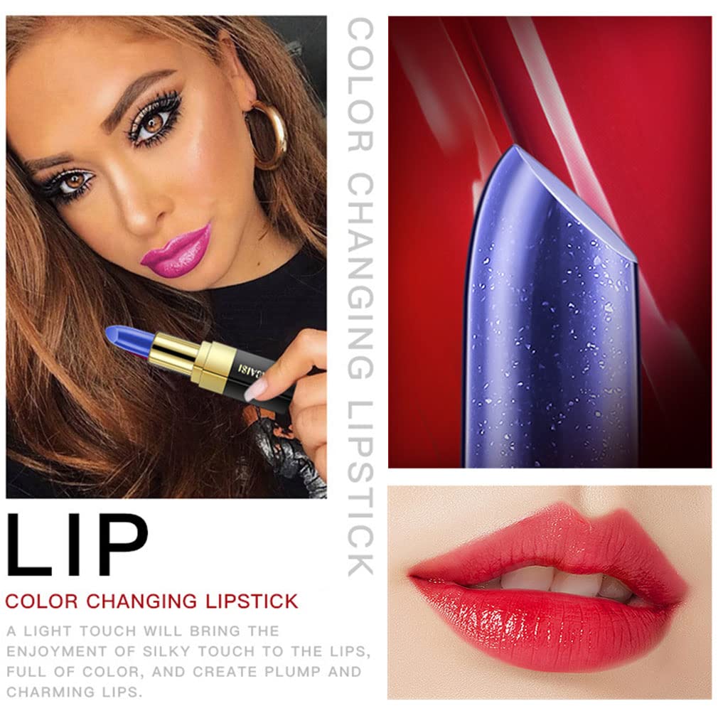 Ashudan 2 PCS Blue Shimmer Lipstick, Magic Temperature Changing Colors Lipstick (Blue Changed into Pink), Blue Lipstick That Turns Pink, Labial Magico Lips Moisturizer Lipstick for Women