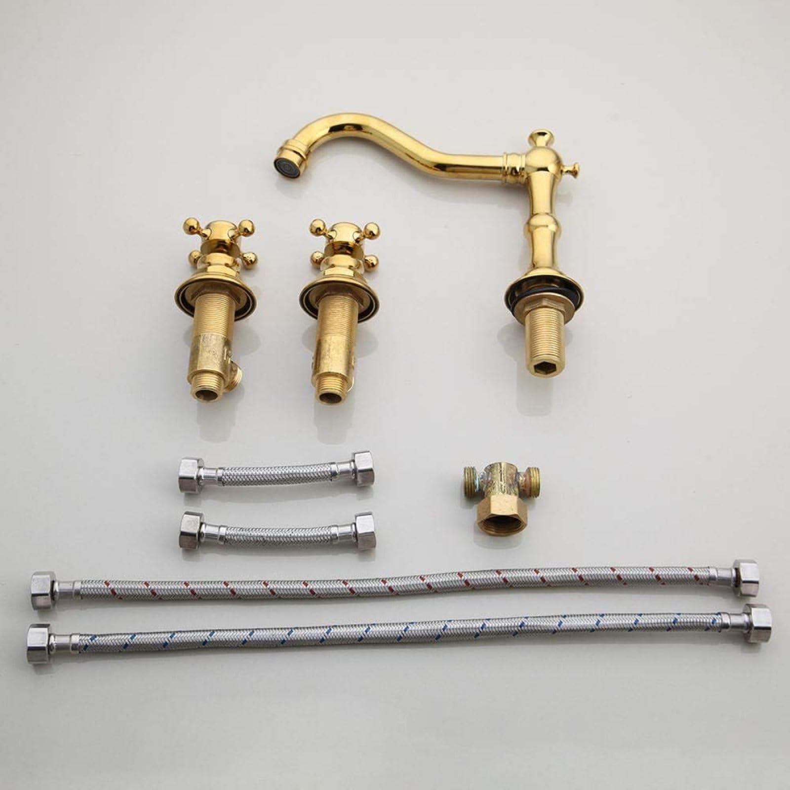 Bathroom Kitchen Basin Mixer Tap Sink Faucet 2 Handles 3Pcs Gold Bathroom Basin Faucet Bathtub Tap-Golden Plated ,Faucet