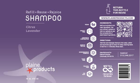 Plaine Products Eco-Friendly Shampoo - Citrus Lavender - Sulfate Free, 16 oz (Refill Bottle)