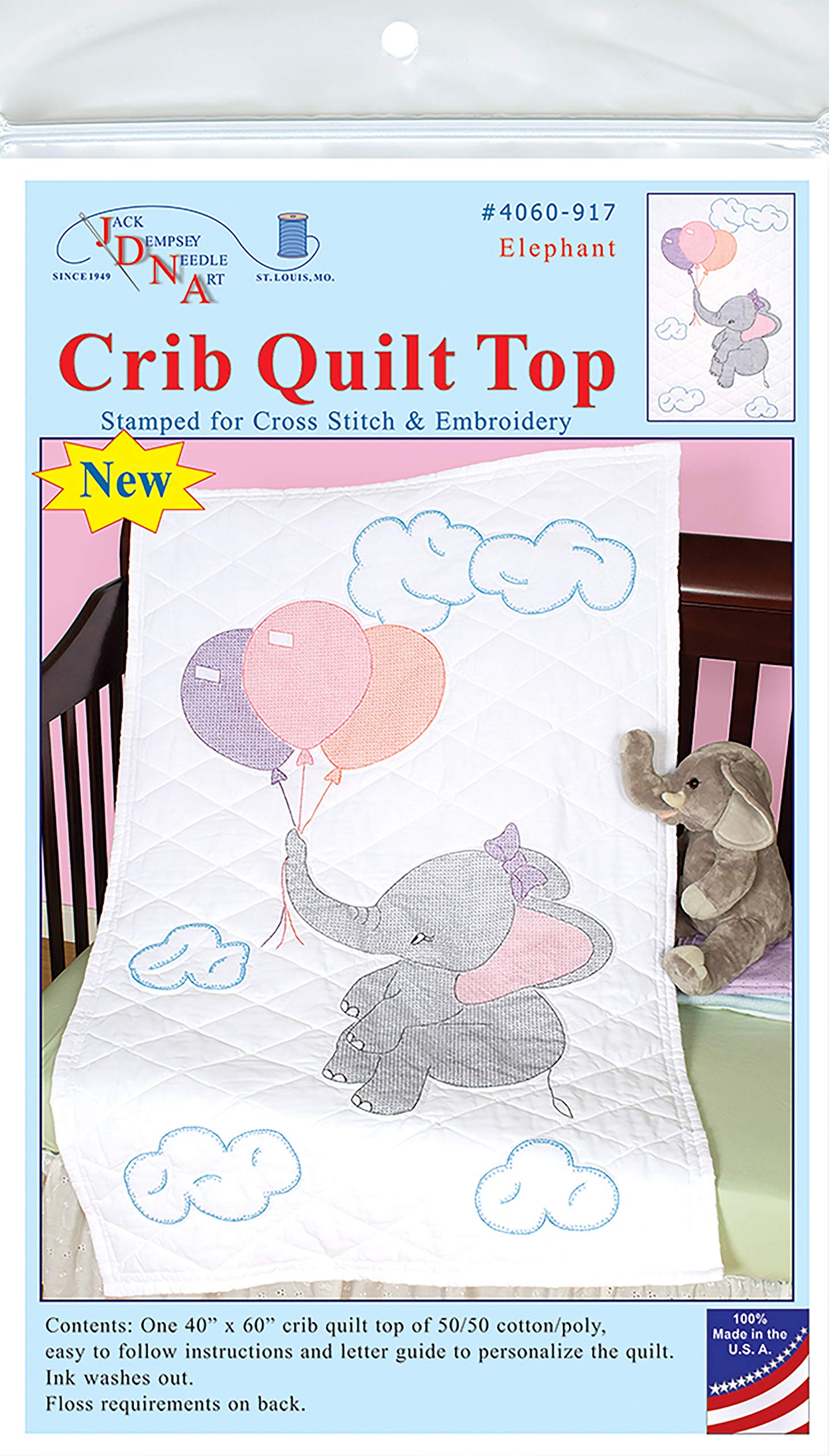 Jack Dempsey Crib Quilt Top Elephant