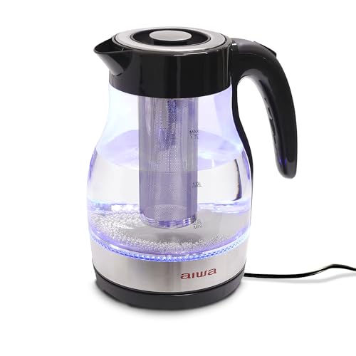 Aiwa 2 in 1 Black Infusion Kettle, Boil and Brew with Removable Stainless Steel Tea Infuser, 7 Cup or 1.7 Liter Capacity, LED Indicator Light, Auto-Shutoff & Boil-Dry Protection, Black