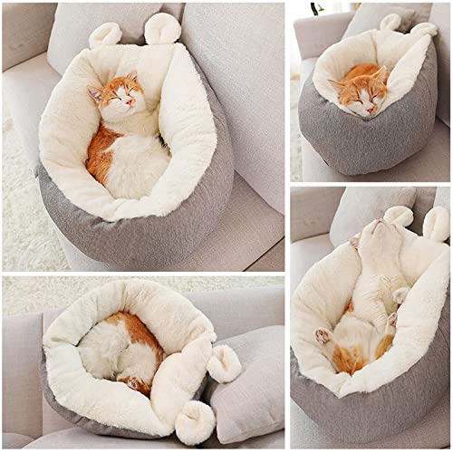 Calming Dog Bed,Cat Sofa Nest Thick Breathable Warm Comfortable Soft Rabbit Ears Design Sense Kitty House Winter Puppy Mat Anti Anxiety Cats Cave Beds Pet Supplies (White)