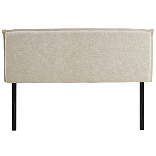Modway Camille Linen Fabric Upholstered Queen Headboard in Beige with French Piping