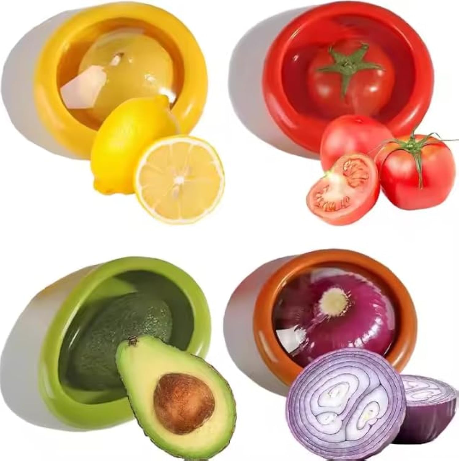 Avocado Saver and Onion Storage Container - Set of 4 Reusable Storage Containers for Fridge - Ideal for Garlic, Onions, Lemons, and Potatoes