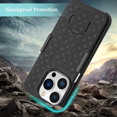 Fingic Compatible with iPhone 14 Pro Max 5G Holster Case Combo Shell Slim Rugged Case with Kickstand Swivel Belt Clip Holster Shockproof Cover for iPhone 14 Pro Max 5G (6.7 inch) 2022, Black