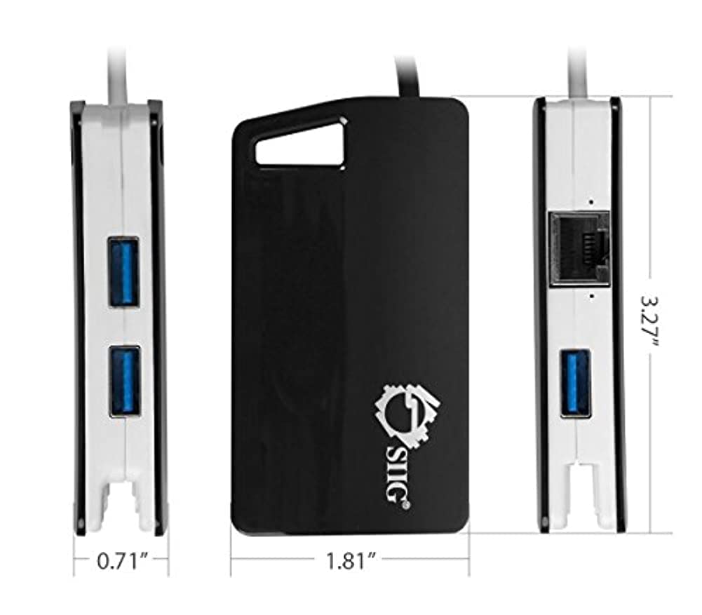 Siig SuperSpeed 3 Port USB 3.0 LAN Hub Adapter with RJ45 Gigabit Ethernet Port and USB-C to Type-A Adapter - White