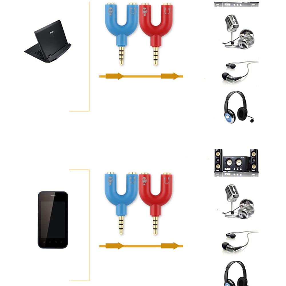 Andy's Orchids 2Pcs Stereo Plug, Audio Splitter, Mic&Headphone Earphone Splitter Adapters, 3.5mm Adapter Jack, U-Shape Ear Headset Splitter (White)