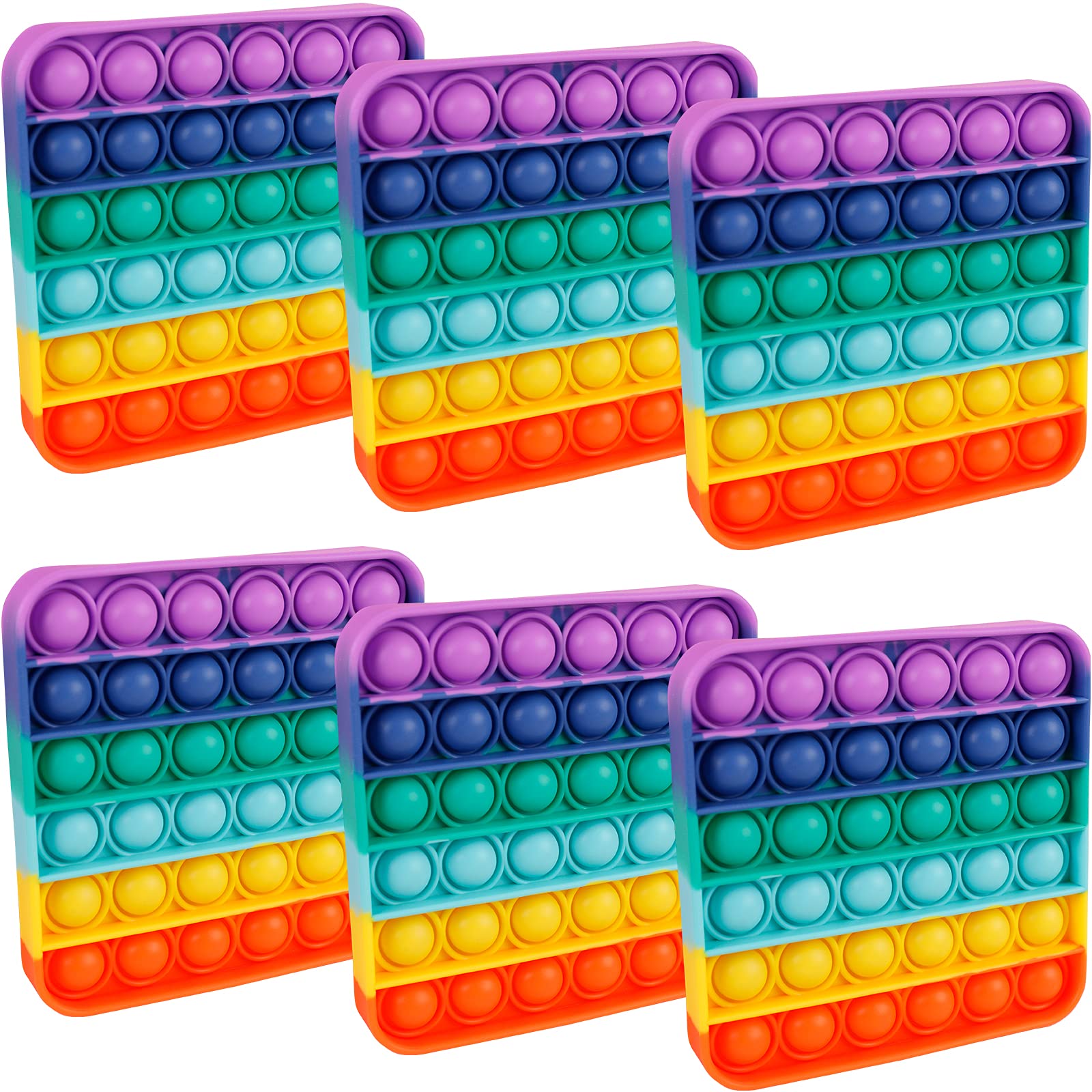 Genovega 6 Packs Fidget Toys Gifts for Boys Girls Kids, Classroom Tools Aids Push Bubble Sensory Party Grade Group Preschool Graduation Favors Instruction Learning Game Rainbow Square Bulk