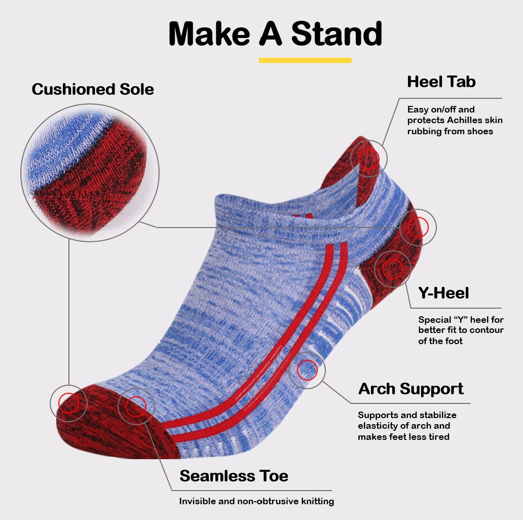 Arashi Women's Low Cut Heel Tab Performance/Athletic Cotton Socks for Running, Tennis, and Casual Use (6 pairs) (Mix)