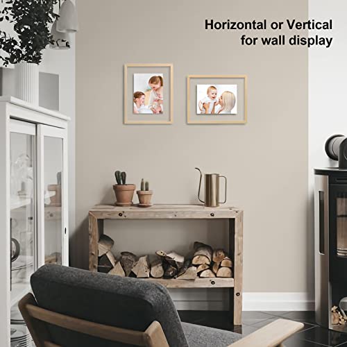 Egofine 8x10 Floating Frames Set of 2, Double Glass Picture Frame, Made of Solid Wood Display Any Size Photo up to 8x10, Wall Mount or Tabletop Standing, Natural Wood