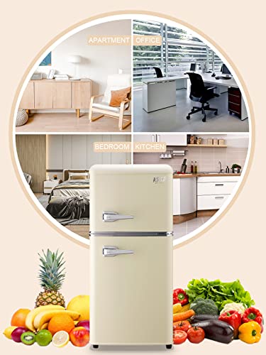 KRIB BLING 3.5 Cu.ft Compact Refrigerator, Mini Fridge with Freezer, Retro Design Small Drink Chiller with 2 Door Adjustable Mechanical Thermostat for Home, Office, Dorm or RV, White
