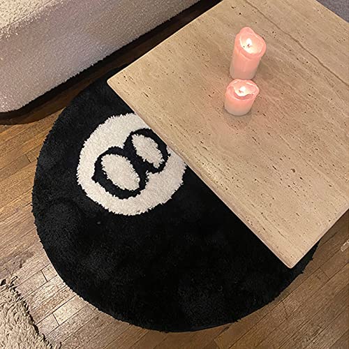 Black Area Rug, Billiard Pool Eight Ball Carpet, Non-Slip Flocking Floor Rug Doormat for Living Dining Dorm Room Bedroom Decor (31.5''x31.5'')