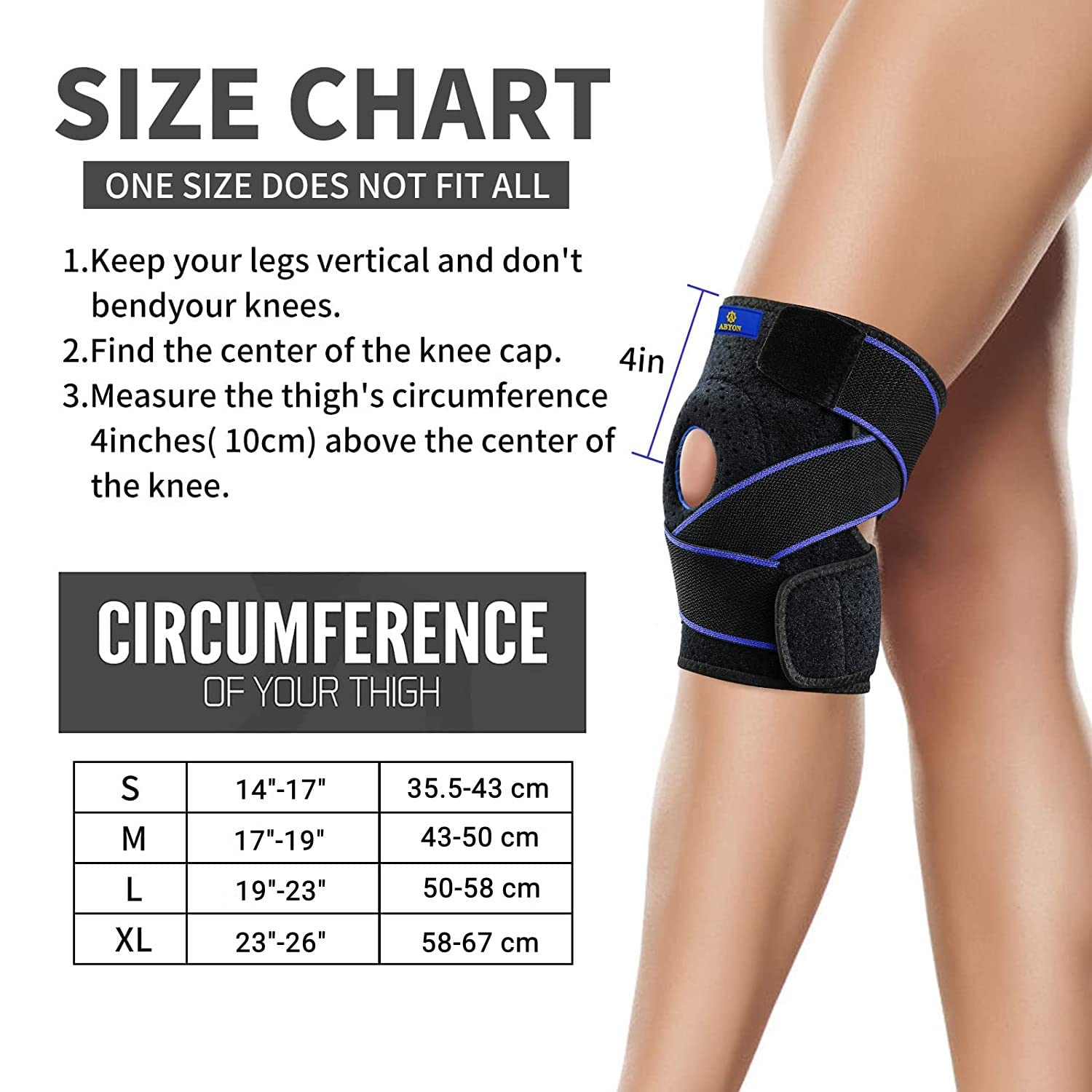 ABYON Knee Brace with Side Stabilizers & Patella Gel Pads for Meniscus Tear, Knee Support with Compression Band for Maximum Knee Pain Support and fast recovery, Non Slip Adjustable Knee Braces for Men