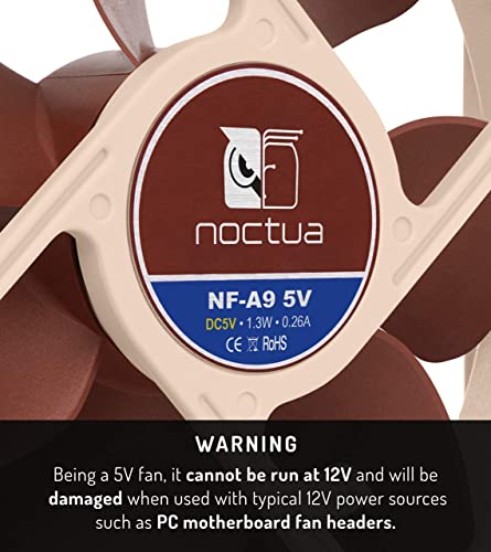 Noctua NF-A9 5V, Premium Quiet Fan with USB Power Adaptor Cable, 3-Pin, 5V Version (92mm, Brown)