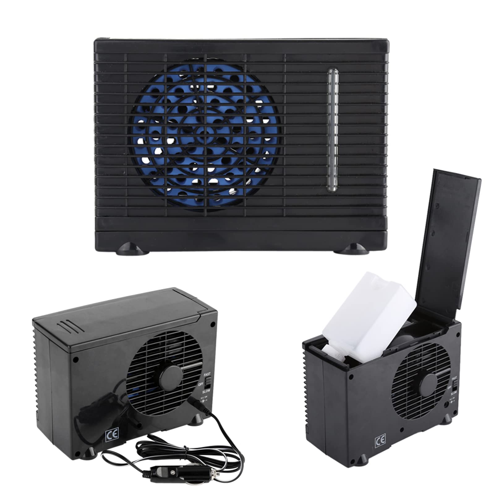 Car Mini Air Conditioner Fan, Portable Cooler Universal DC 12V Low Noise Black Evaporative Water Cooler Cooling Fan for Car Truck Home