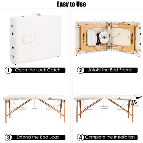 84" L Portable Massage Table Adjustable Spa Bed Tattoo w/Carry Case White