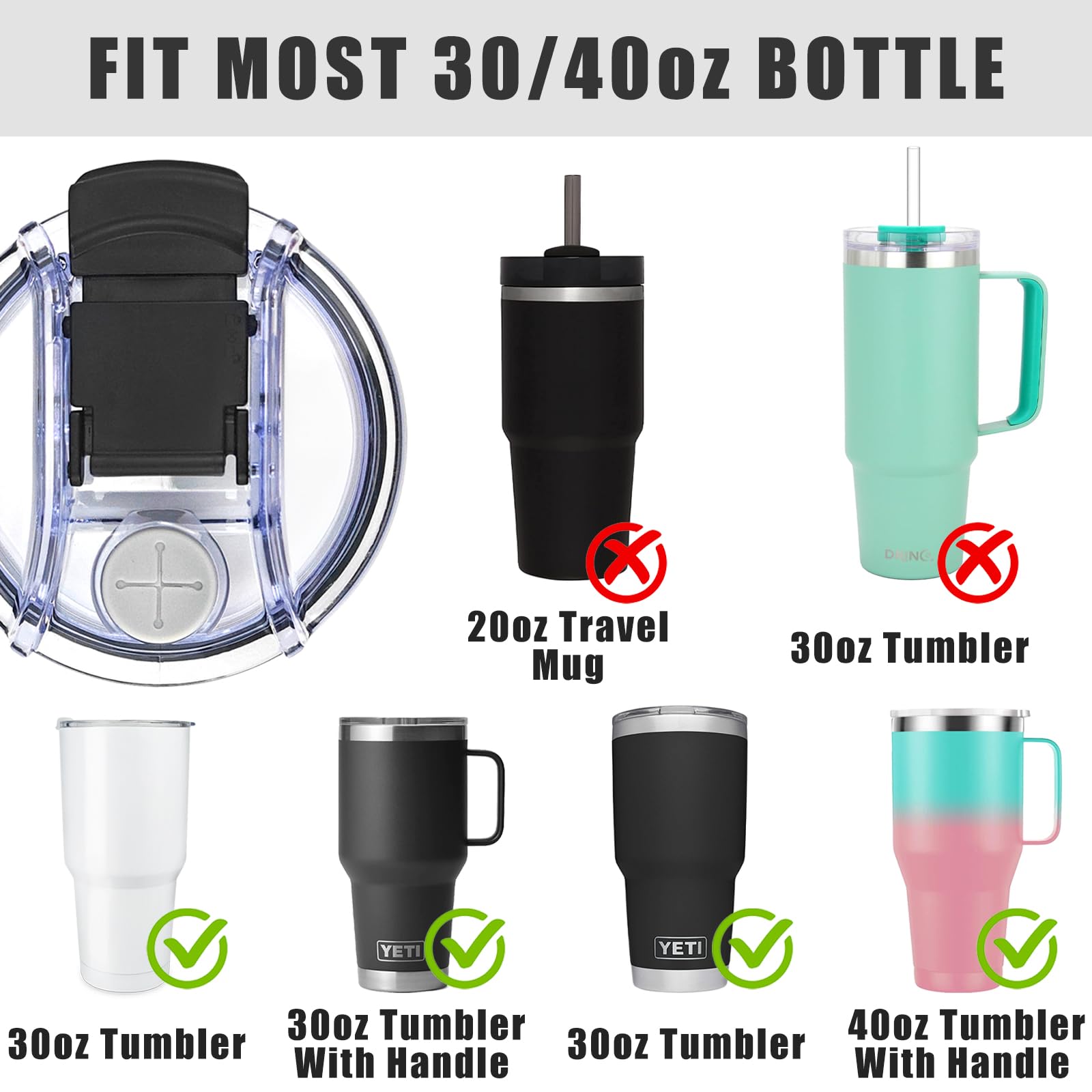 Amgkonp 30oz Tumbler Lid Replacement Lids,2 PACK Spill Proof Lid for YETI Rambler,Old Style RTIC,Beast Coffee Tumbler,Dust-Proof Lid BPA Free (30oz, 2PACK)
