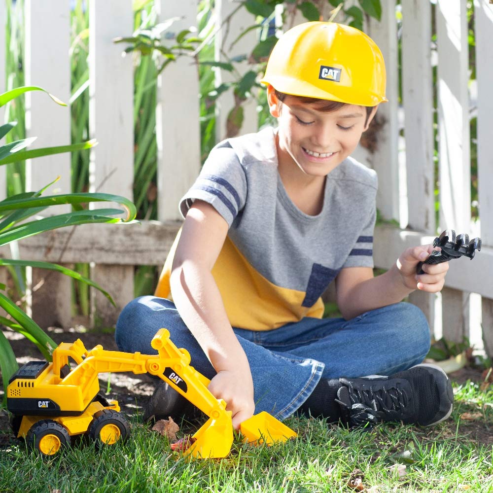 CAT Construction Toys, Excavator Sand Set Outdoor Toys - 10” CAT Toy Dumps Truck & Loader, Hard Hat, Shovel, Rake - Pretend Play, Ages 2+