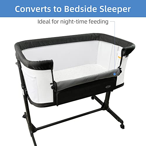IKOMZY Baby Bassinets Bedside Sleeper, Bedside Bassinet for Baby, Lightweight Portable Bedside Crib with Airflow Mesh and Adjustable Heights