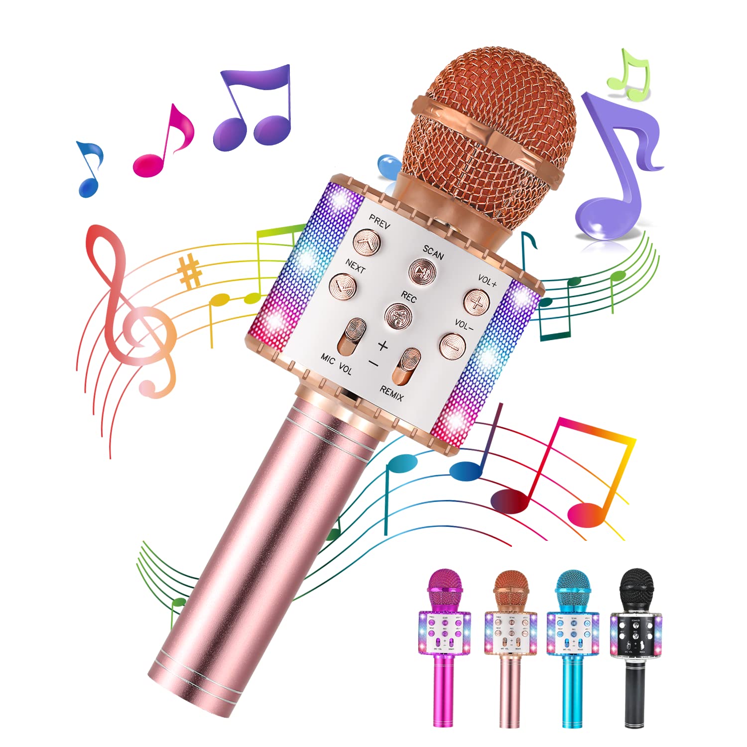 Geronmine Wireless Bluetooth Karaoke Microphone for Kids, Portable Handheld 5 in 1 Karaoke Mic Speaker Machine Birthday Home Party Gift for Kid Adults