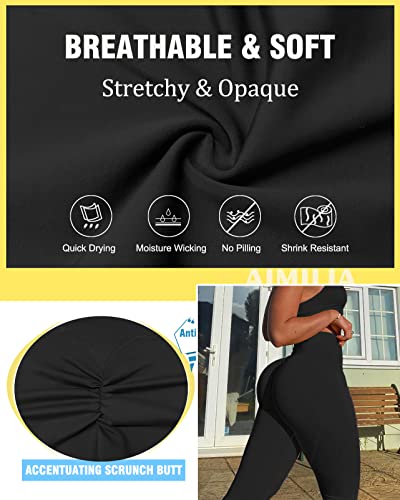 AIMILIA Women's High Waisted Butt Lifting Leggings Ruched Butt Seamless Booty Yoga Pants Tummy Control Sport Tights