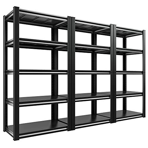 Raybee Storage Shelves Heavy Duty Garage Shelving, 3 Pack, 2050Lbs Loads Adjustable 5 Tier Metal Shelving Unit, Garage Storage Shelves Commercial Storage Rack Utility Shelf Unit, 32.5" W x16 D x63 H
