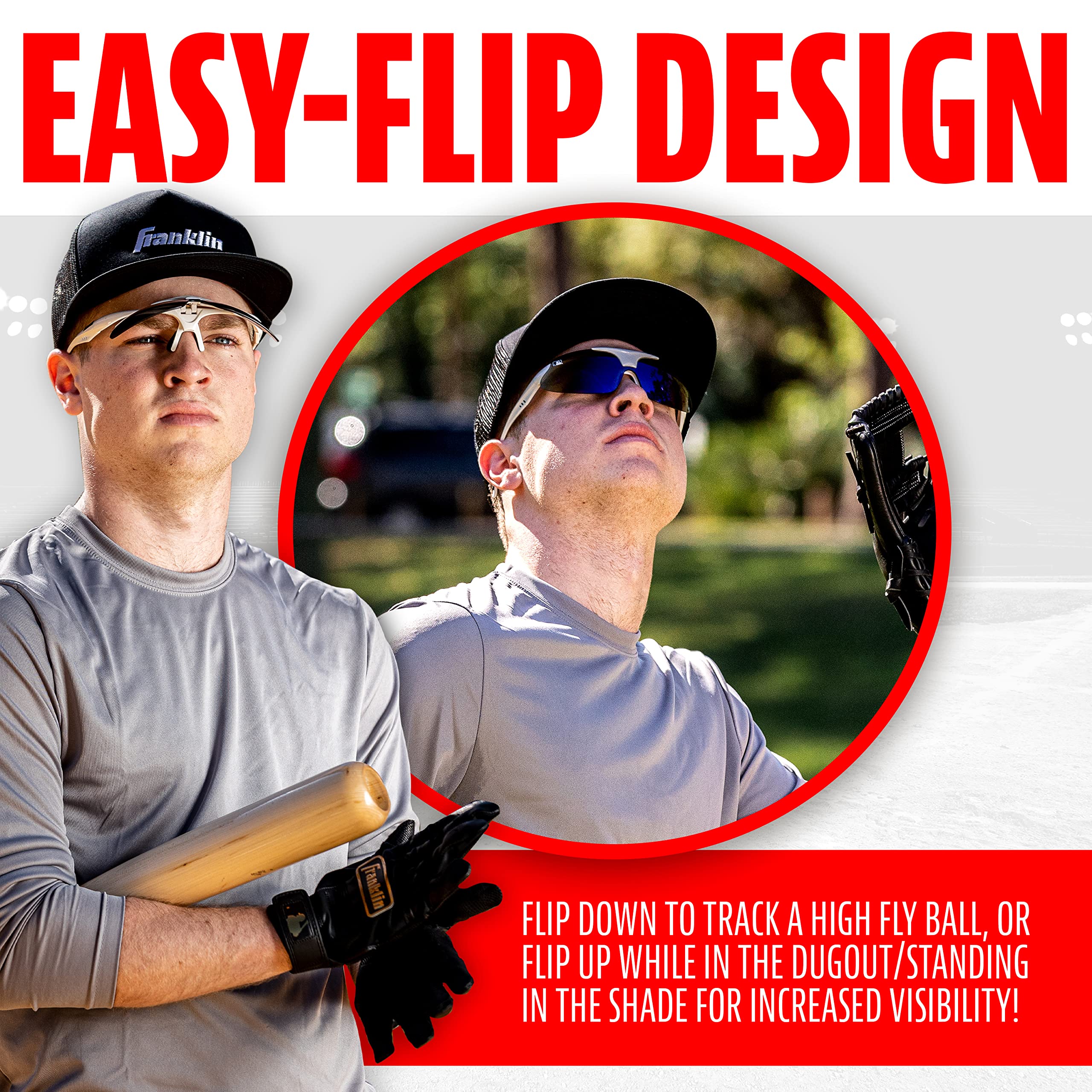 Franklin Sports Oval MLB WHT DLX FLIP-UP Sunglasses, White, 147mm