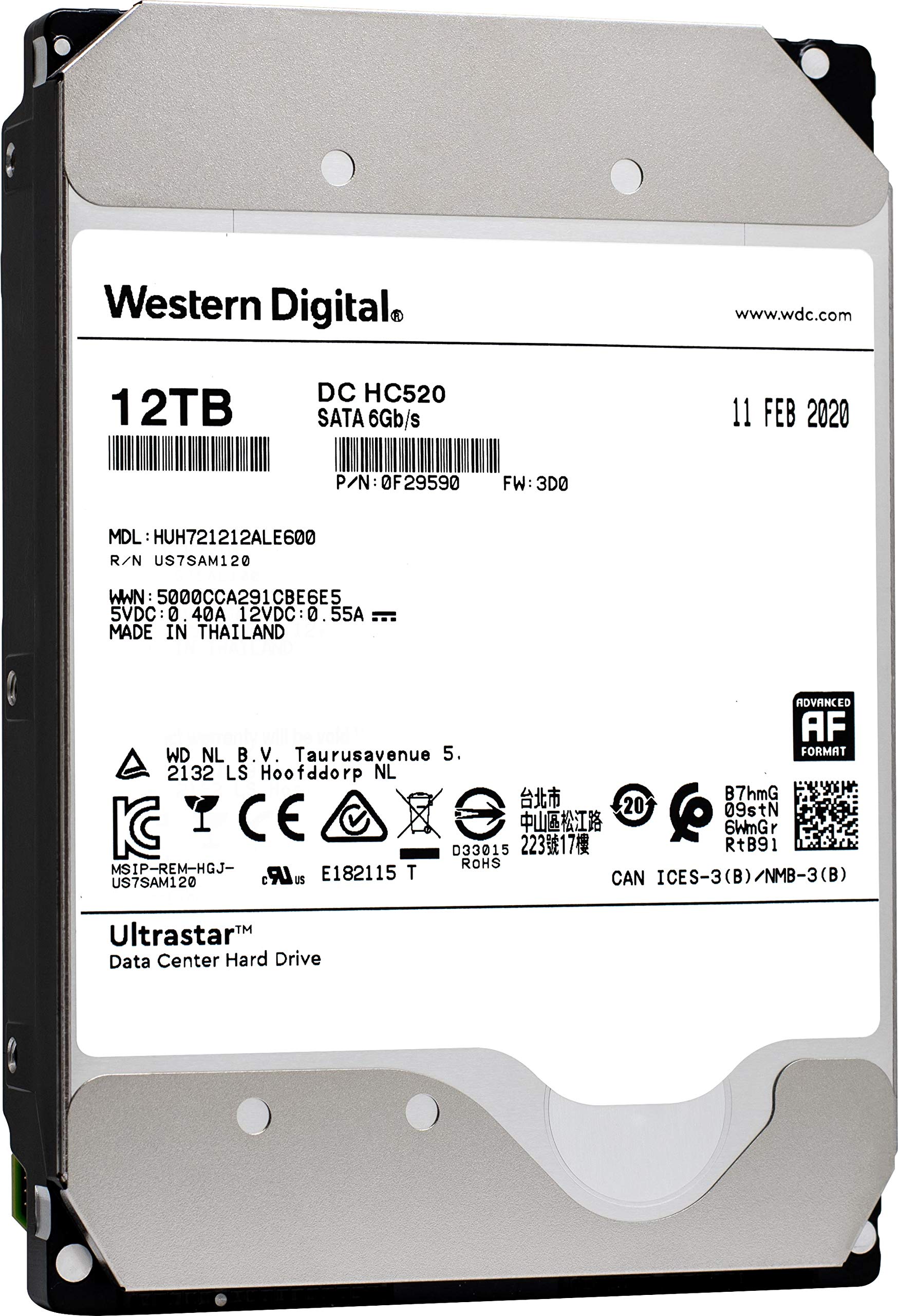HGST/Western Digital - 0F29590 - HGST Ultrastar He12 HUH721212ALE600 12 TB Hard Drive - 3.5 Internal - SATA (SATA/600) - 7200rpm - 256 MB Buffer - 5 Year Warranty