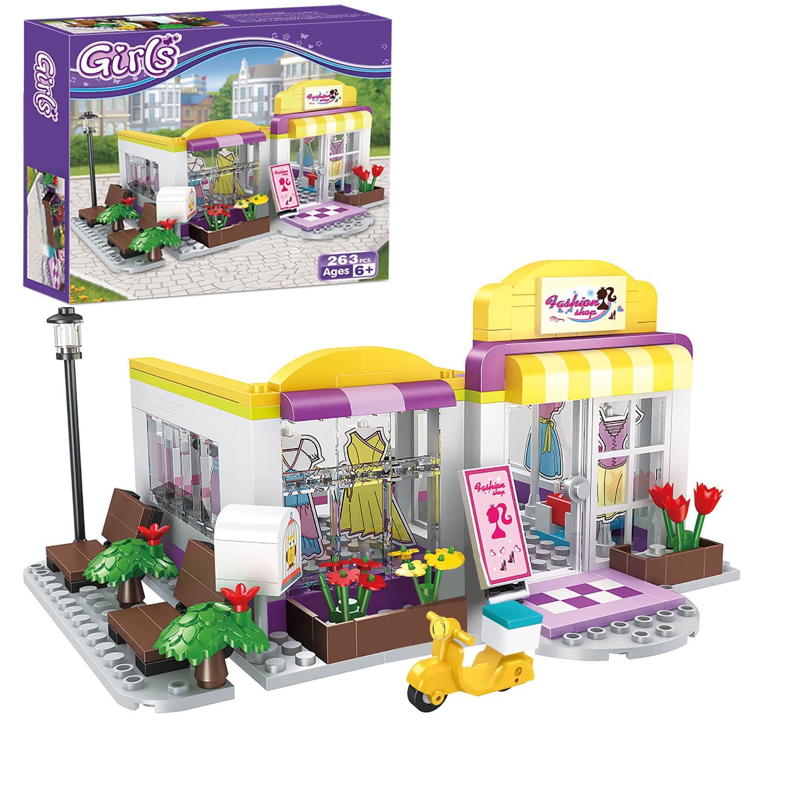 BRICK STORY Girls Friends Fashion Clothing Store Building Sets 263 PCS Shop House Building Kit Creative Shopping Role Play Building Toys Christmas Birthday Gift for Kids Aged 6-12