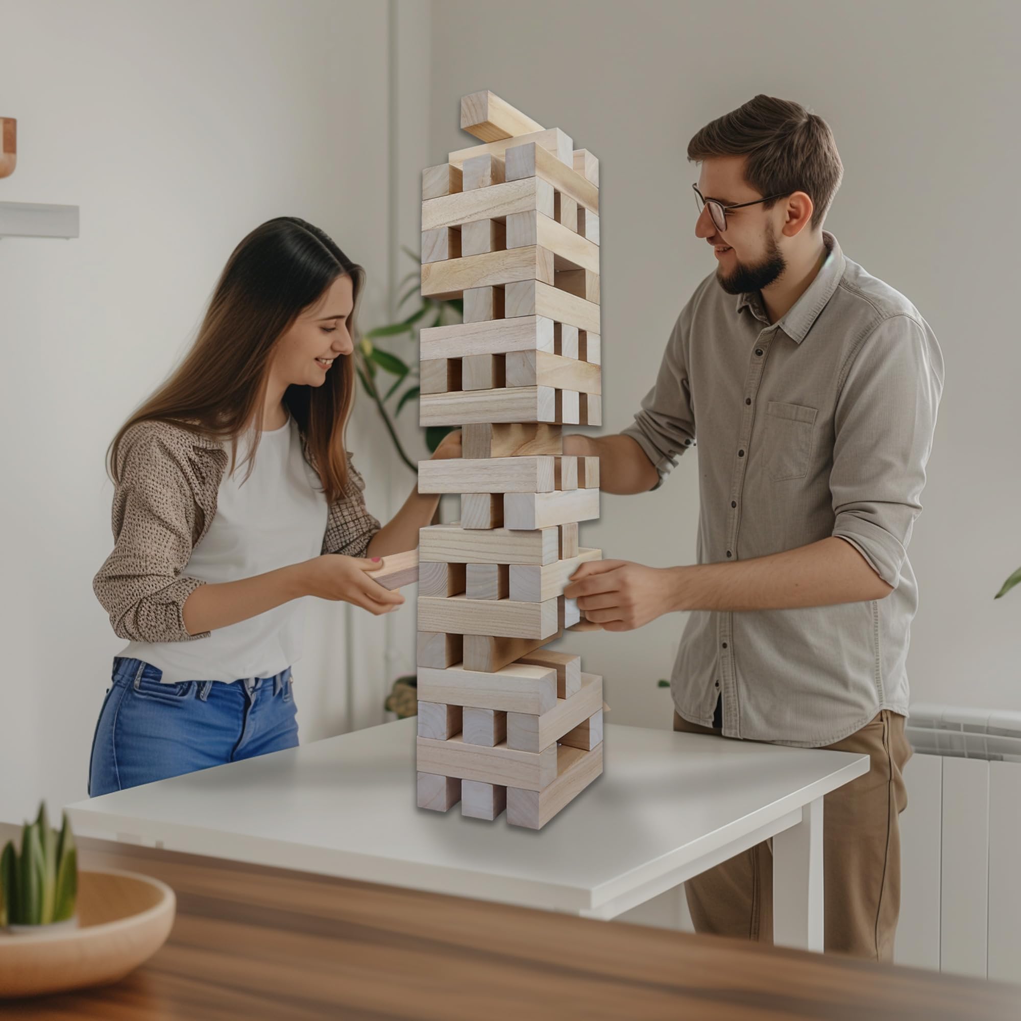GOTHINK Giant Tumbling Tower Game, Super Large 51pcs Wooden Blocks Stacking Game, Stack to Over 6 Feet, Carry Bag, Jumbo Outdoor Indoor Game Toy Gift for Kids and Adults