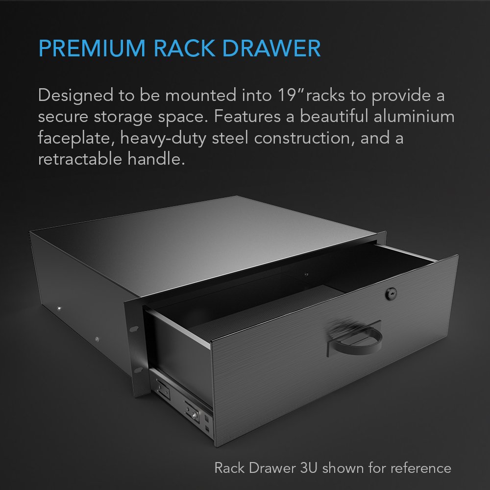 AC Infinity Rack Mount Drawer 1U with Aluminum Faceplate, for 19” Equipment Server AV DJ Cabinets Racks