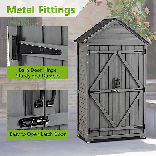 Tmsan Outdoor Storage Cabinet, Garden Vertical Tool Shed, Waterproof Outdoor Storage Box for Patio, Backyard, Pool, Grey