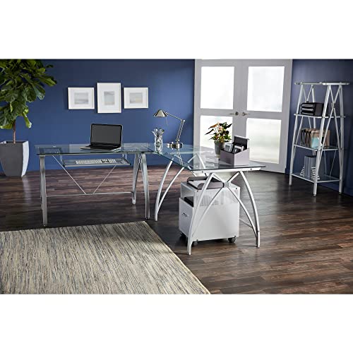 RealspaceĀ® Vista Glass 76" W L-Shape Corner Desk, Silver