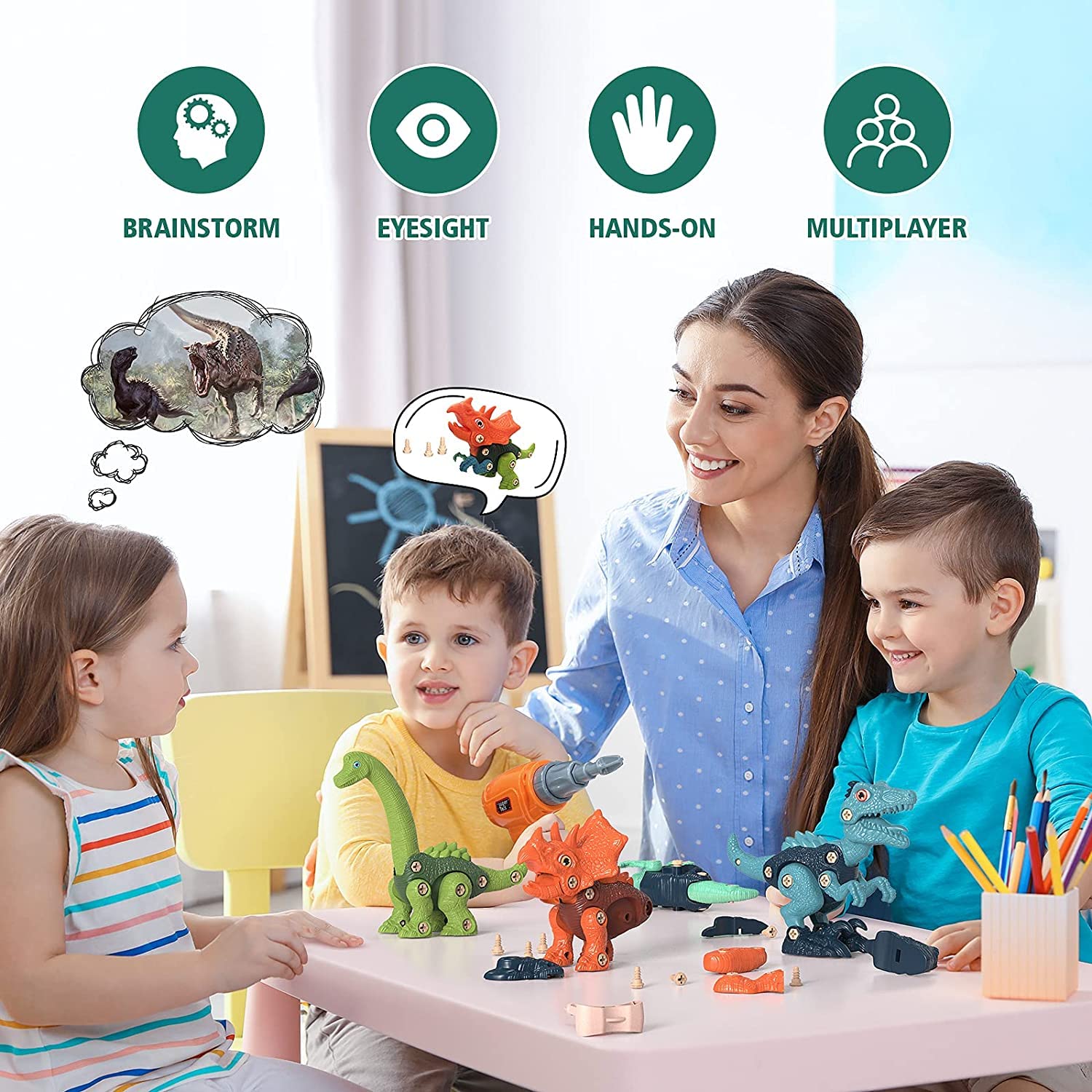 dmsbuy Take Apart Dinosaur Toys for Kids Building Toy Set with Electric Drill Construction Engineering Play Kit STEM Learning for Boys Girls Age 3 4 5 Year Old (Take Apart Dino)