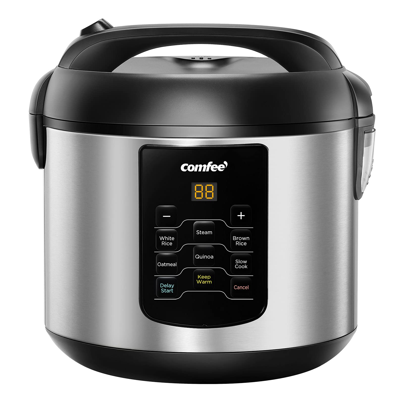 COMFEE’ 6 Quart Pressure Cooker 12-in-1, One Touch Kick-Start Slow Cooker & Rice Cooker, 6-in-1 Stainless Steel Multi Cooker, 2 QT, 8 Cups Cooked(4 Cups Uncooked), Brown Rice, 6 One-Touch Programs