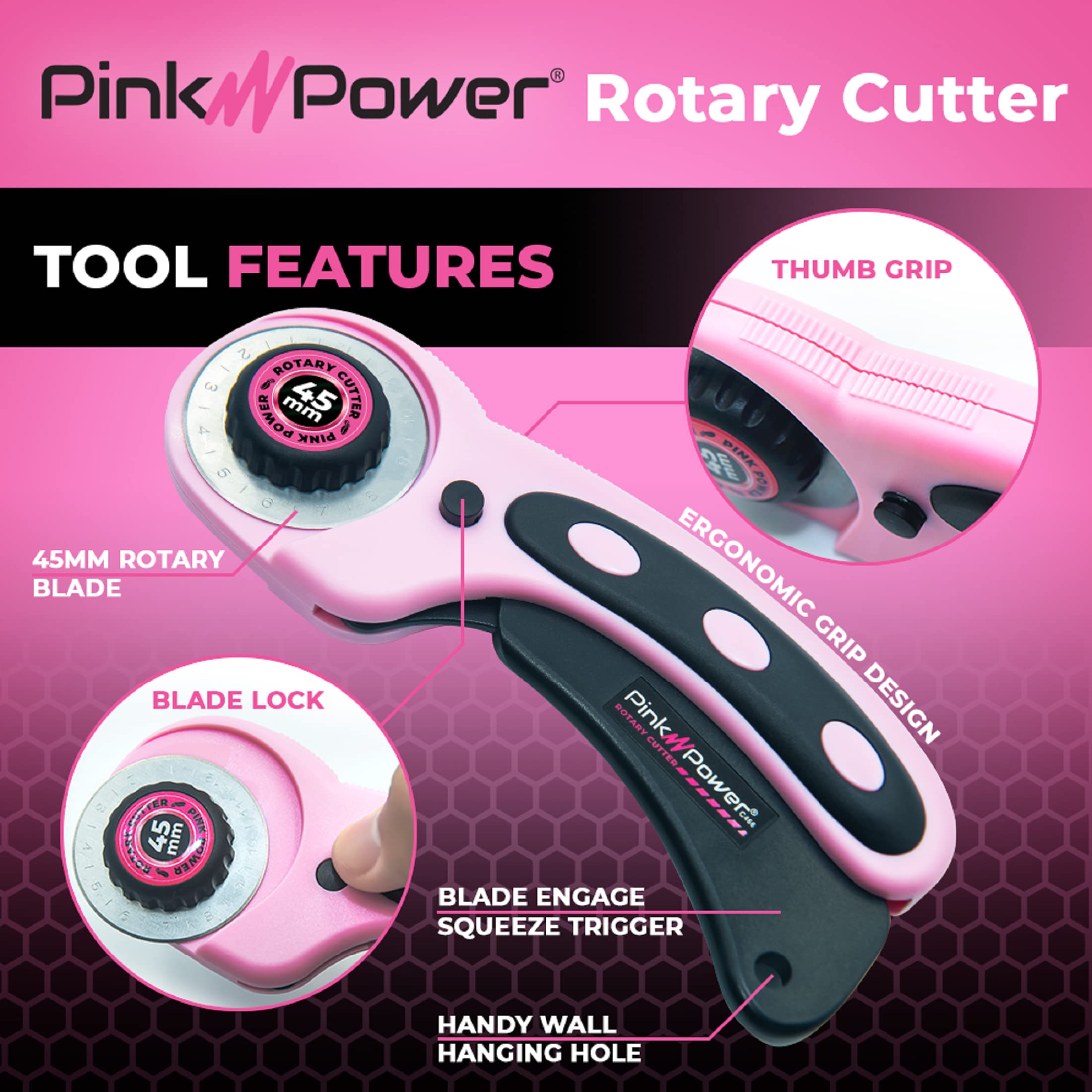 Pink Power Electric Fabric Scissors for Crafts, Sewing, Cardboard, Carpet & Scrapbooking - Heavy Duty Cutting Tool, Automatic Cordless Electric Scissors Fabric Cutter & Rotary Cutter Set (Aqua Splash)