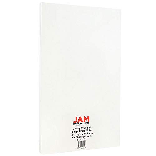 JAM PAPER Glossy Legal 32lb 2 Sided Paper - 120 gsm - 8.5 x 14 - White - 100 Sheets/Pack