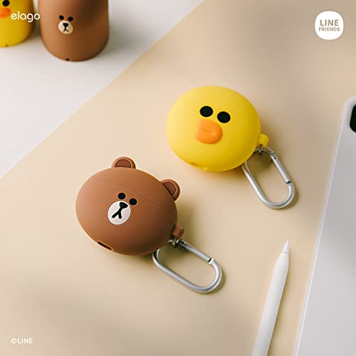 elago | LINE Friends Case Compatible with AirPods 3 Case Cover, Cute 3D Design Case Compatible with AirPods 3rd Generation Case 2021, Protective Silicone Case with Keychain, Wireless Charging (Brown)