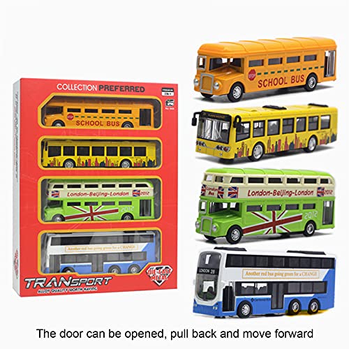 AOZU Kids Bus Model, Safe Materials Cartoon Graffiti Spray Paint Bus Toy Set for Kids((Group D, 4-Piece Set of Bus Sets))