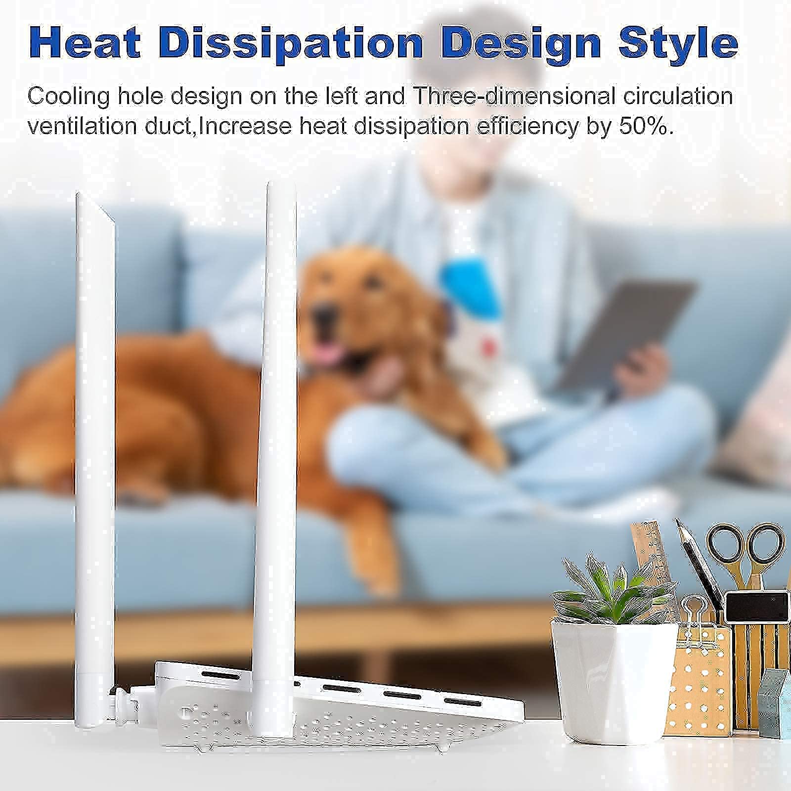 AC1200 Gigabit Wireless Internet Smart Router, Dual Band WiFi 5 Router, 4 Antennas for Strong Signal and High Speed, Full WiFi Signal Coverage for Large Home, Support for Repeaters and Access Points