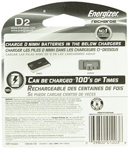 Energizer Rechargeable Batteries, D, 2-Count (Pack of 3 (2 ct each))