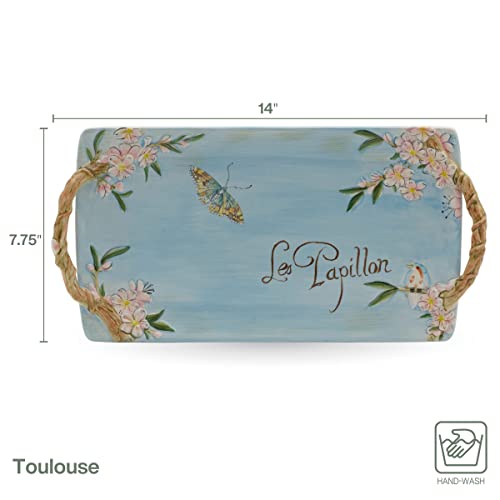 Fitz and Floyd Toulouse Handled Serving Tray, 14 Inch, Blue
