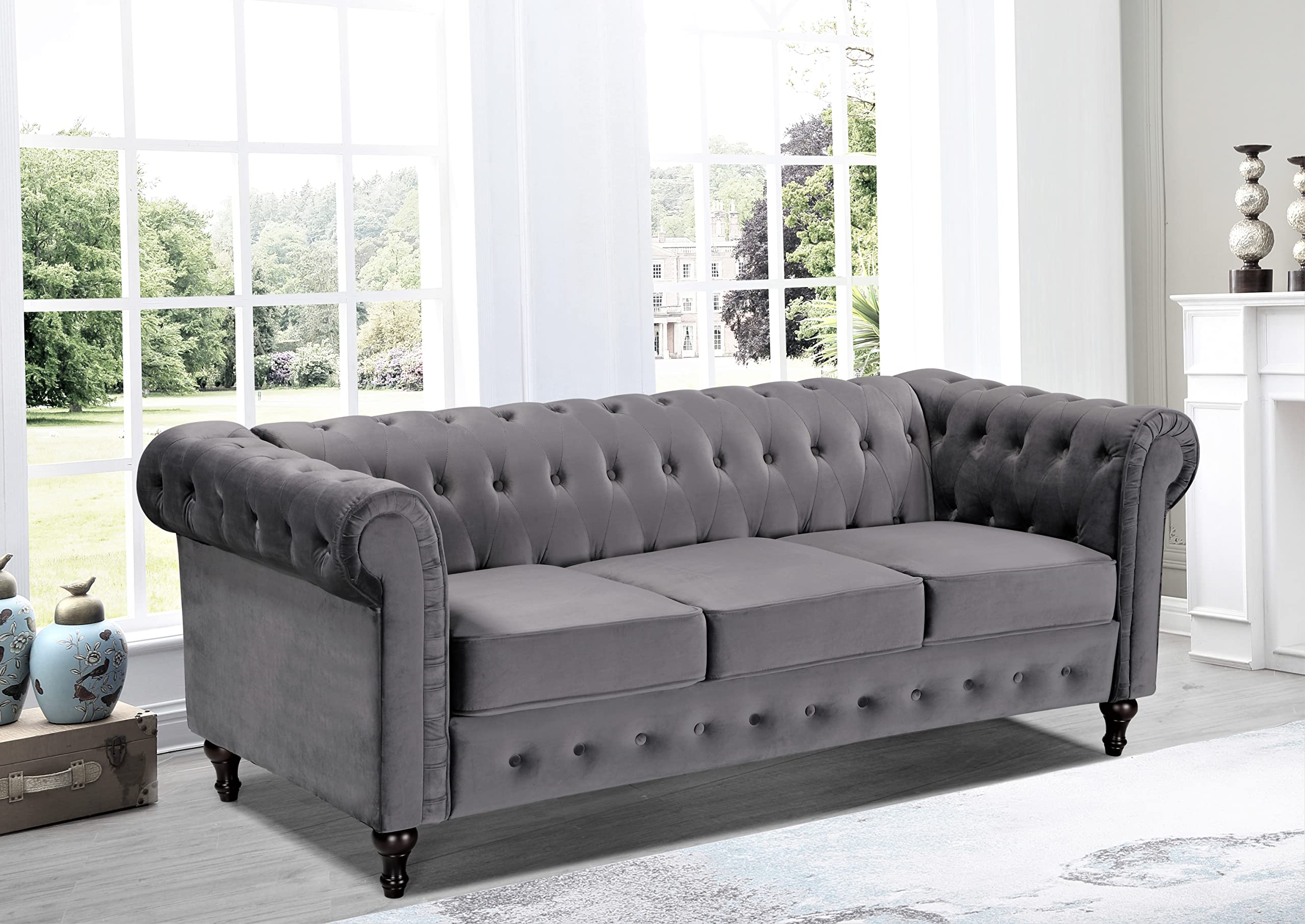 US Pride Furniture Feinstein Modern Velvet Living Room 82.3โ Wide Sofa