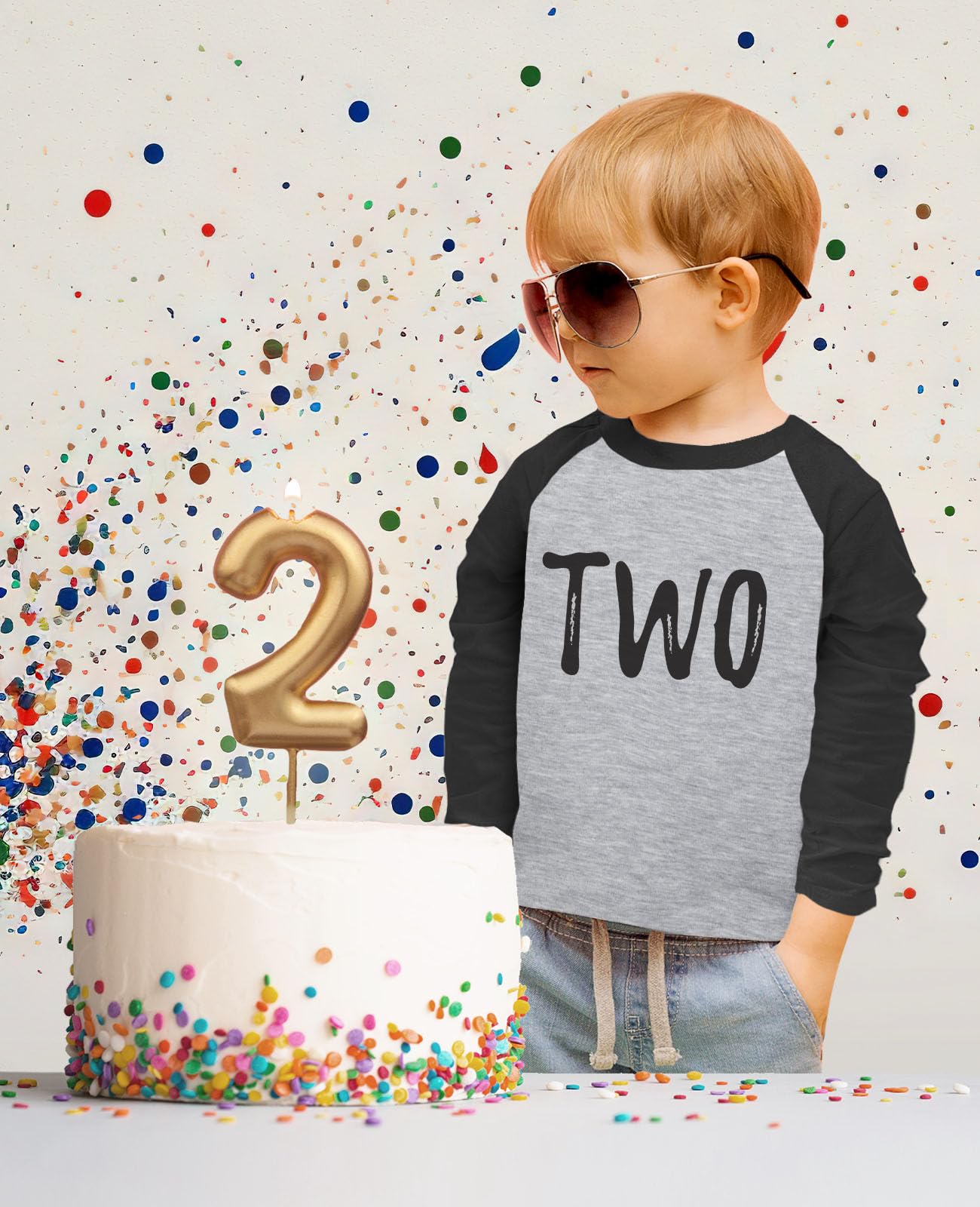 Two 2nd Birthday Shirt 2 Year Old Boys Girls 3/4 Sleeve Baseball Jersey T-Shirt 2T Dark Gray