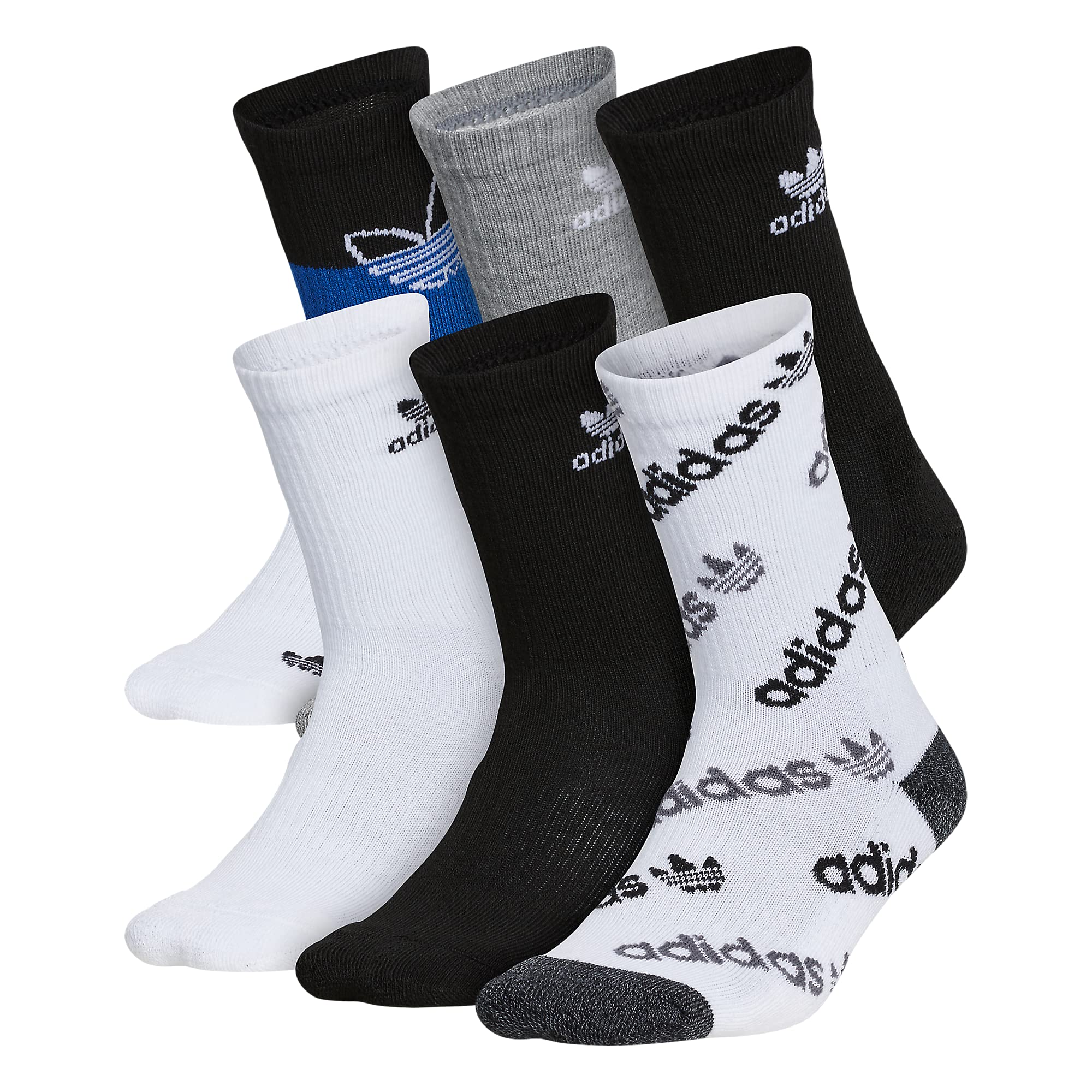 adidas Originals Boys' Youth Originals Mixed 6-Pack Crew, White/Black/Team Royal Blue, Large