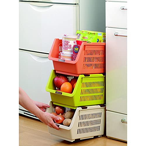 JapanBargain 3027, Japanese Stackable Storage Bin Kitchen Pantry Organizers Food Basket for Fruit Potato Condiments and Spices, Made in Japan