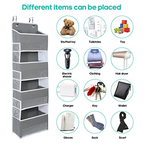 Libeder Over Door Organizer,4 Large Pockets Foldable Baby Organizer for Nursery with 6 Mesh Side Pockets, Hanging Organizer Closet Door Organizer Hanging for Pantry, Nursery,Bathroom, Kitchen(Grey)