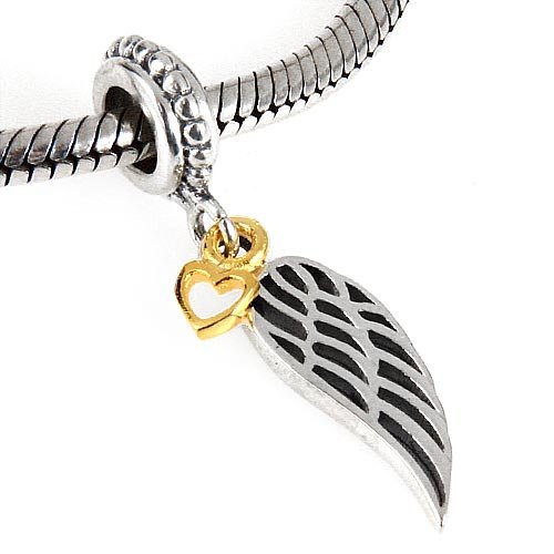 Angel Charm Wing Charm 925 Sterling Silver Feather Charm Love Charm fit Pandora Bracelet (B)